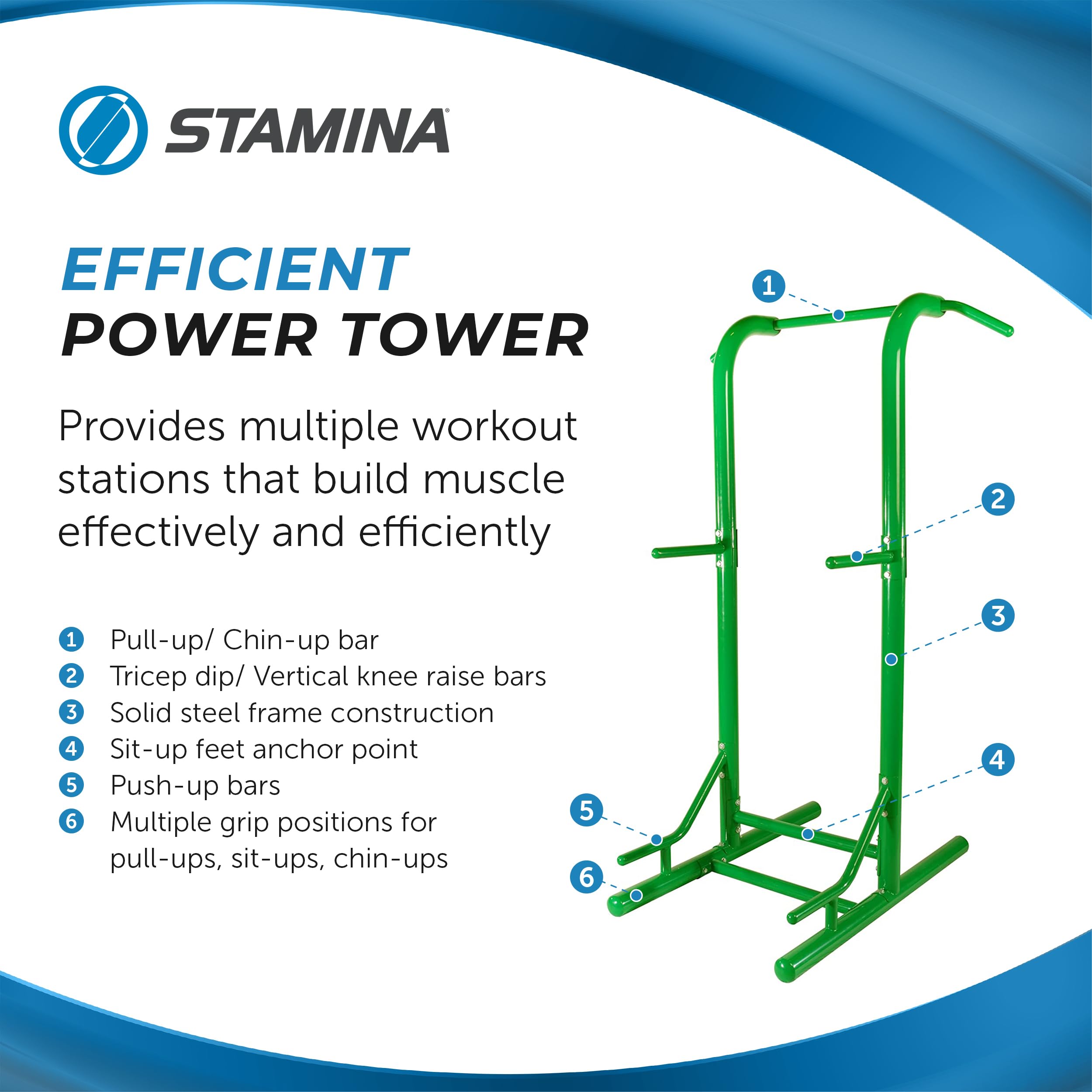 Stamina Products 300 Weight Capacity Steel Weatherproof Heavy Duty Outdoor Fitness Multi Use Strength Training Power Tower, Green