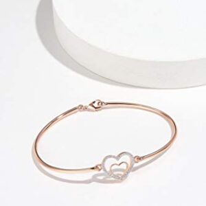 MORGAN & PAIGE 14k Rose Gold Plated Bronze Diamond Accent Two Tone Double Open Heart Bangle Bracelet, 7.25"