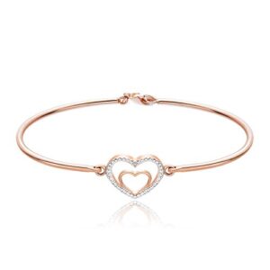 morgan & paige 14k rose gold plated bronze diamond accent two tone double open heart bangle bracelet, 7.25"