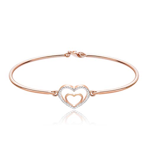 MORGAN & PAIGE 14k Rose Gold Plated Bronze Diamond Accent Two Tone Double Open Heart Bangle Bracelet, 7.25"