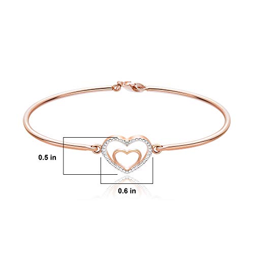 MORGAN & PAIGE 14k Rose Gold Plated Bronze Diamond Accent Two Tone Double Open Heart Bangle Bracelet, 7.25"