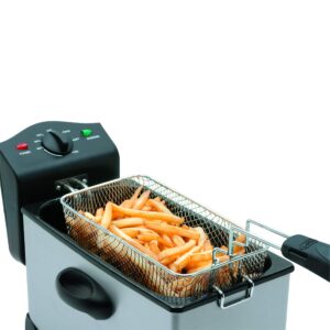 Salton Stainless Steel Deep Fryer, 3 Liter Oil Capacity with Wire Mesh Basket, Adjustable Temperature Control and Ready Lights, Completely Detachable Parts for Easy Clean Up, 1700 Watts (DF1233), 3L