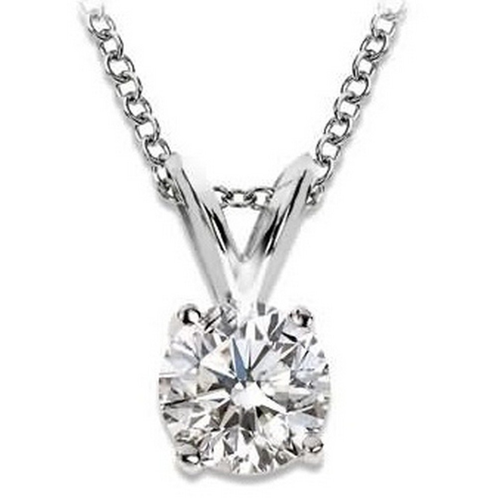 1/3 Carat 4 Prong Solitaire Basket Diamond Pendant Necklace 14K White Gold (G, SI2-I1, 0.3 ctw)