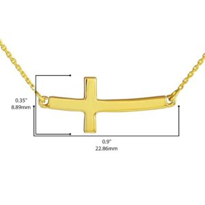 14k Gold Curved Sideways Cross Necklace (16 Inches)