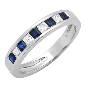 dazzlingrock collection princess blue sapphire stackable wedding band (0.30 ctw) in 10k white gold size 7