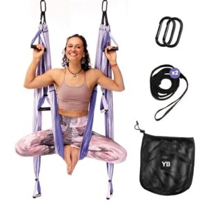 yoga trapeze swing set for home & outdoor | easy setup for strength, balance & back pain relief | adjustable straps & 600lb capacity, includes carrying bag & online tutorials, purple