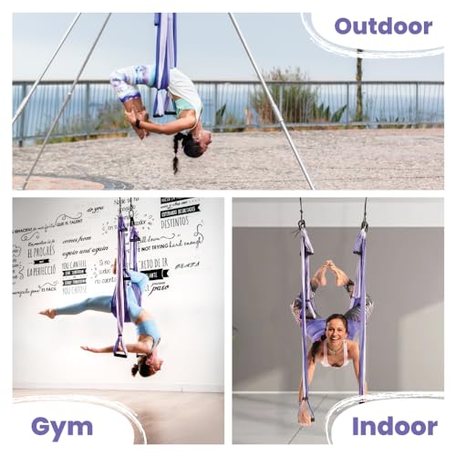 Yoga Trapeze Swing Set for Home & Outdoor | Easy Setup for Strength, Balance & Back Pain Relief | Adjustable Straps & 600lb Capacity, Includes Carrying Bag & Online Tutorials, Purple