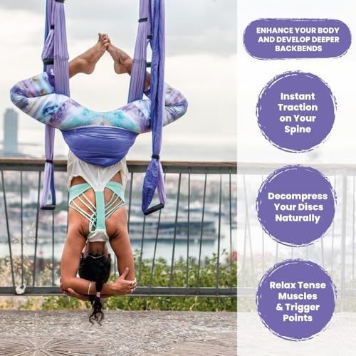 Yoga Trapeze Swing Set for Home & Outdoor | Easy Setup for Strength, Balance & Back Pain Relief | Adjustable Straps & 600lb Capacity, Includes Carrying Bag & Online Tutorials, Purple