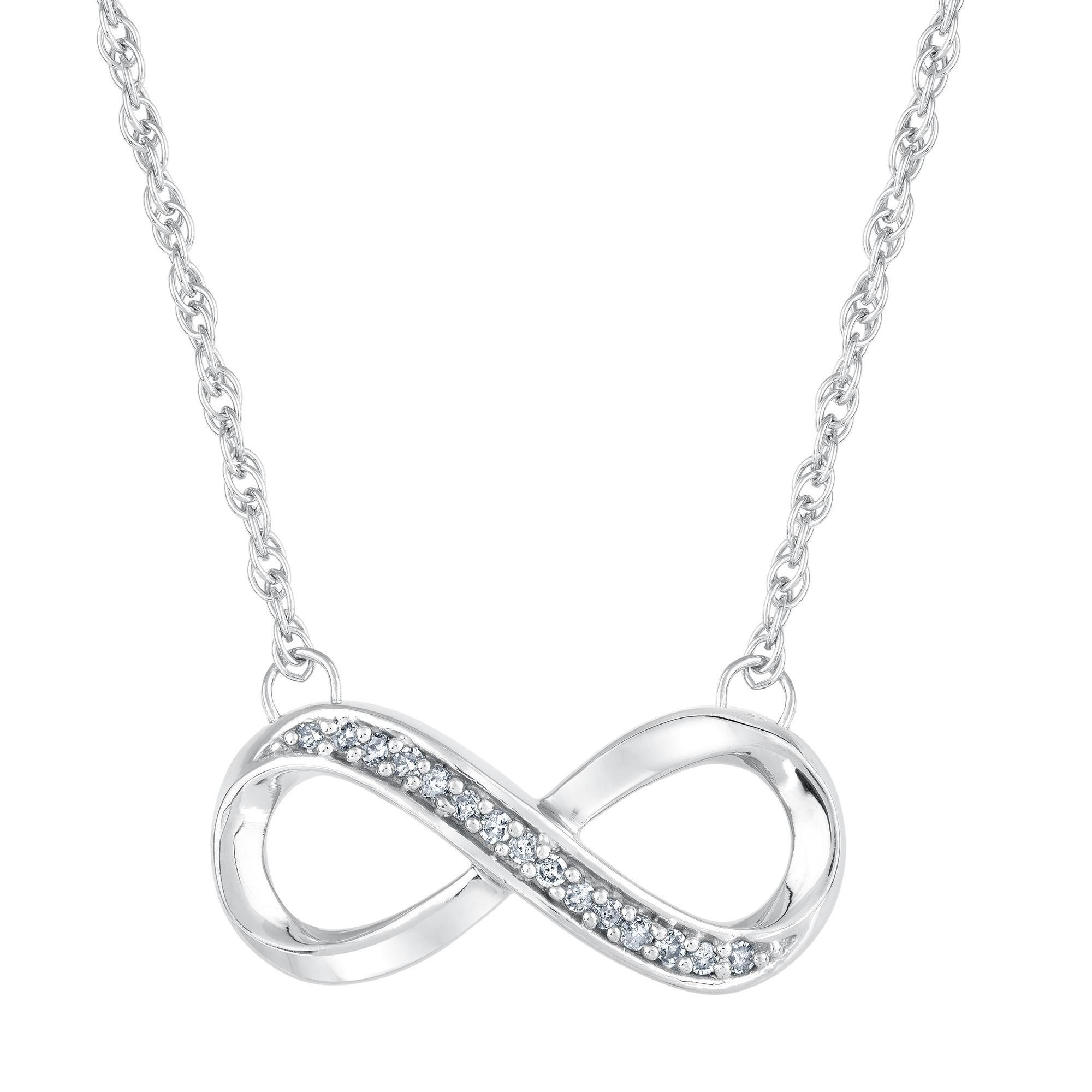 Women's & Ladies 925 Sterling Silver Infinity Sign Diamond Accented Pendant Necklace, Infinity Sign Endless Love 1/10 ctw (Carat Total Weight) Diamond & Silver Necklace, 16" Inch Rope Chain Necklace