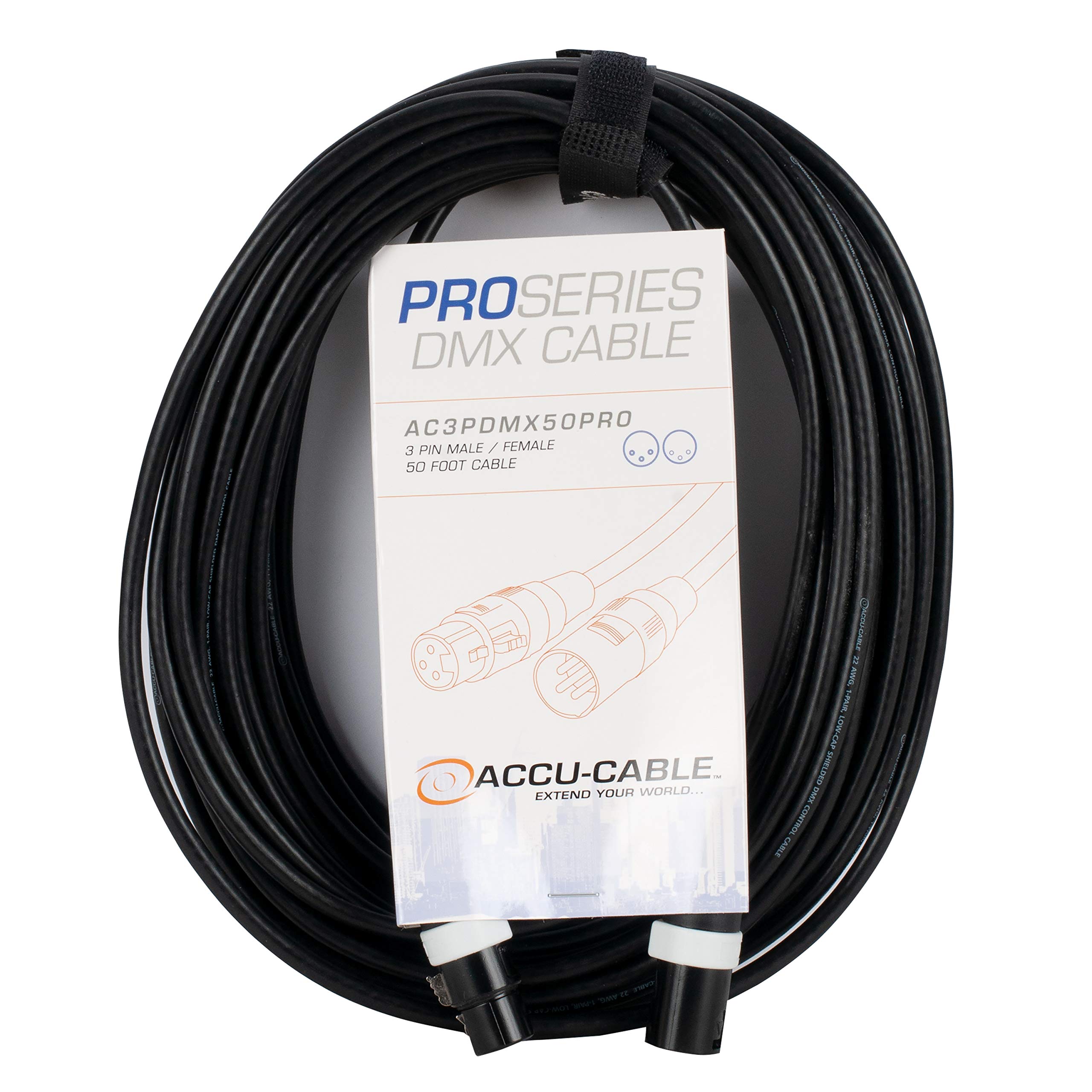 ADJ Products AC3PDMX50PRO Accu 3-Pin DMX Cable, 50', Black