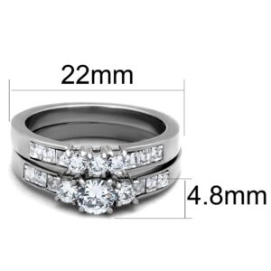 Lanyjewelry Three-Stone Type Brilliant CZ Stainless Steel Wedding Ring Set- Size 6