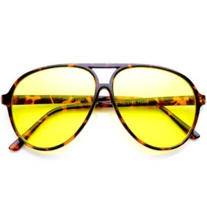 retro 80's style driving lens xl large plastic aviator sunglasses (tortoise yellow)