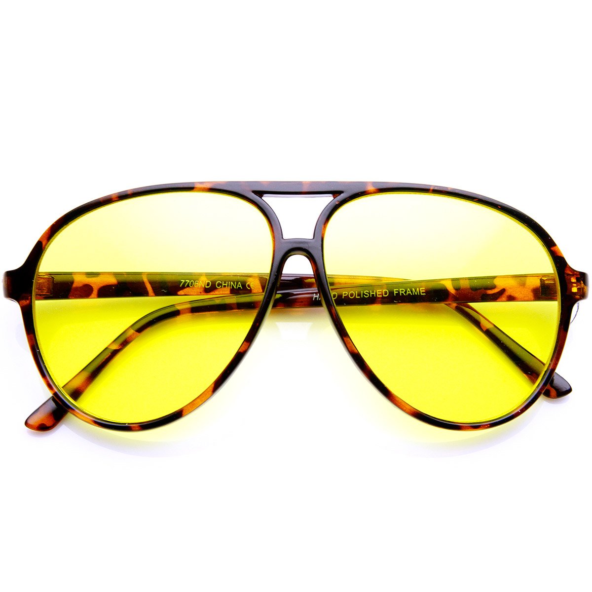 Retro 80's Style Driving Lens XL Large Plastic Aviator Sunglasses (Tortoise Yellow)