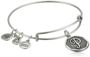 alex and ani rafaelian silver-tone initial "p" expandable wire bangle bracelet, 2.5"