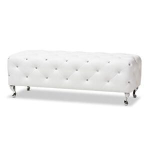 baxton studio stella crystal tufted modern bench, white, 54(l)x19(w)x19.5(h)