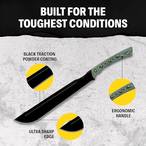 Condor Tool & Knife Discord Machete | High Carbon Steel Machete with a Micarta Handle | 3mm Thick Tactical Machete with Hand Crafted Welted Leather Sheath | 17.5in Blade | 42oz