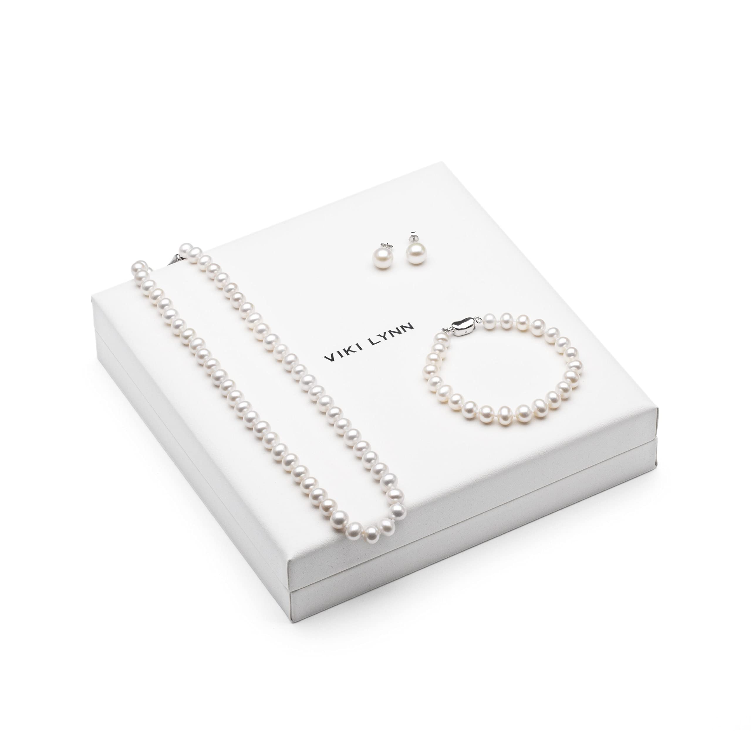 VIKI LYNN Freshwater Cultured Pearl Necklace Set Includes Stunning Bracelet and Stud Earrings Jewelry for Women