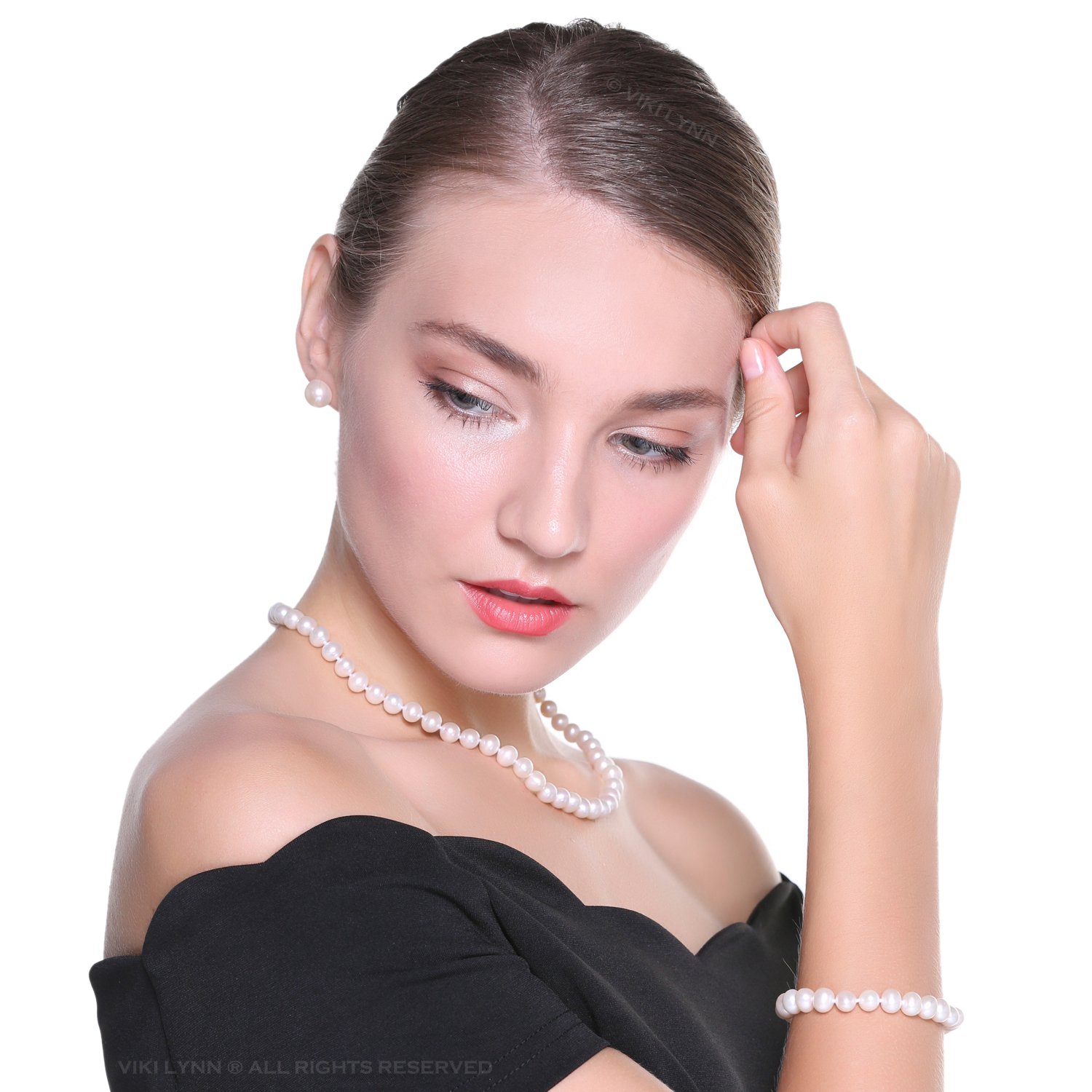 VIKI LYNN Freshwater Cultured Pearl Necklace Set Includes Stunning Bracelet and Stud Earrings Jewelry for Women