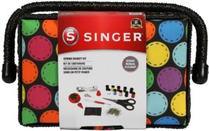 singer polka dot small sewing basket with sewing kit accessories