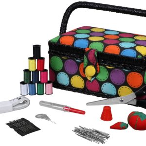 SINGER Polka Dot Small Sewing Basket with Sewing Kit Accessories