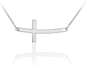 .925 sterling silver curved pendant sideways cross necklace with 16" rolo chain