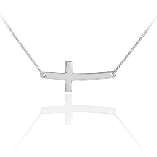 Claddagh Gold .925 Sterling Silver Sideways Horizontal Curved Cross Bar Style Necklace - 16"