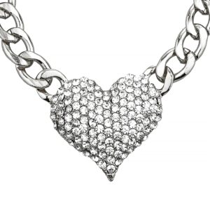 jotw silvertone iced out 3d heart pendant with a 16 inch adjustable link necklace