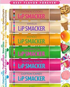 Lip Smacker Original & Best Holiday Flavored Lip Balm Party Pack, Oatmeal Cookie, Vanilla, Mango, Watermelon, Tropical Punch, Cotton Candy, Kiwi, Strawberry, Clear