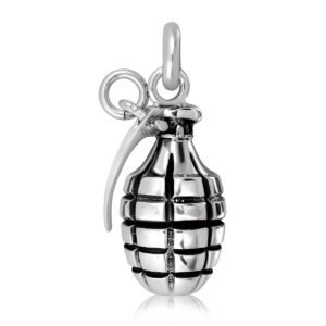 withlovesilver solid 925 sterling silver charm hand grenade pendant