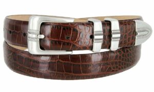 kaymen italian calfskin genuine leather designer golf dress belt 1-1/8"(30mm) wide (alligator brown, 40)