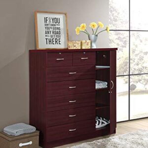 Hodedah 7 Drawer Jumbo Chest, Five Large & Two Smaller Drawers with Two Lock, Hanging Rod, and Three Shelves | Mahogany, 17.76" D X 47.24" W X 48.39" H