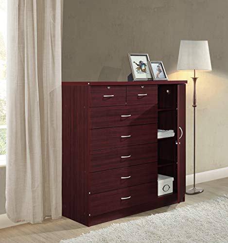 Hodedah 7 Drawer Jumbo Chest, Five Large & Two Smaller Drawers with Two Lock, Hanging Rod, and Three Shelves | Mahogany, 17.76" D X 47.24" W X 48.39" H