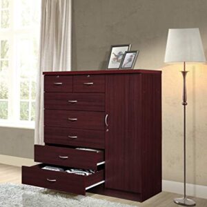 Hodedah 7 Drawer Jumbo Chest, Five Large & Two Smaller Drawers with Two Lock, Hanging Rod, and Three Shelves | Mahogany, 17.76" D X 47.24" W X 48.39" H