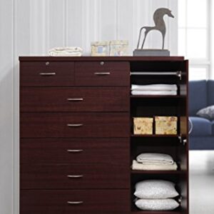 Hodedah 7 Drawer Jumbo Chest, Five Large & Two Smaller Drawers with Two Lock, Hanging Rod, and Three Shelves | Mahogany, 17.76" D X 47.24" W X 48.39" H