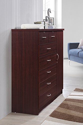 Hodedah 7 Drawer Jumbo Chest, Five Large & Two Smaller Drawers with Two Lock, Hanging Rod, and Three Shelves | Mahogany, 17.76" D X 47.24" W X 48.39" H