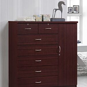 Hodedah 7 Drawer Jumbo Chest, Five Large & Two Smaller Drawers with Two Lock, Hanging Rod, and Three Shelves | Mahogany, 17.76" D X 47.24" W X 48.39" H