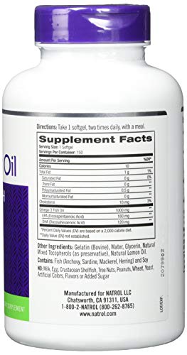 Natrol 1000mg Omega 3 Fish Oil Softgel - 150 per pack -- 1 each.