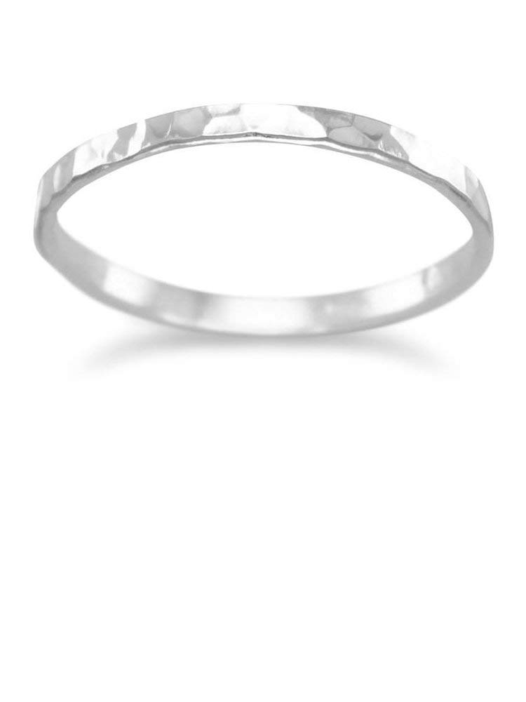 AzureBella Jewelry Hammered Sterling Silver Band Ring Polished 1.7mm Wide Stackable, Size 9