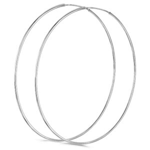 amberta® 925 sterling silver fine circle endless hoops - polished round sleeper earrings diameter size: 20 30 40 60 75 mm (75mm)