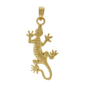 14k yellow gold animal charm pendant, 2-d lizard, gecko