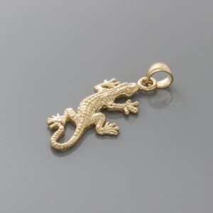 14k Yellow Gold Animal Charm Pendant, 2-D Lizard, Gecko