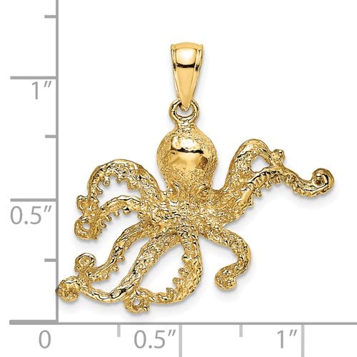 14k Yellow Gold Nautical Charm Pendant, Octopus, 2-D, Textured