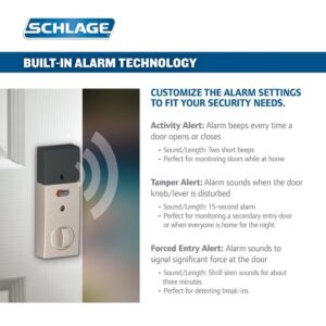 SCHLAGE Connect Century Touchscreen Deadbolt with Built-In Alarm and Handleset Grip with Latitude Lever, Satin Nickel, FE469NX LAT 619 CEN