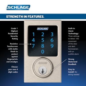 SCHLAGE Connect Century Touchscreen Deadbolt with Built-In Alarm and Handleset Grip with Latitude Lever, Satin Nickel, FE469NX LAT 619 CEN