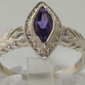 925 Sterling Silver Real Genuine Amethyst Womens Band Ring - Size 7