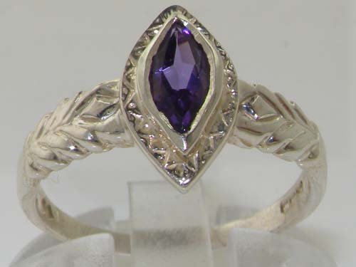 925 Sterling Silver Real Genuine Amethyst Womens Band Ring - Size 7