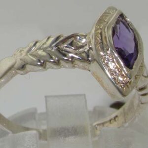 925 Sterling Silver Real Genuine Amethyst Womens Band Ring - Size 7