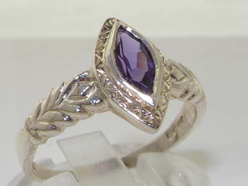 925 Sterling Silver Real Genuine Amethyst Womens Band Ring - Size 7