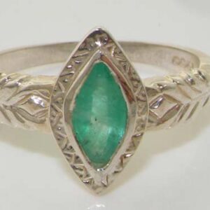 925 Sterling Silver Real Genuine Emerald Womens Solitaire Engagement Ring - Size 6