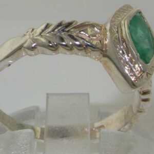 925 Sterling Silver Real Genuine Emerald Womens Solitaire Engagement Ring - Size 6